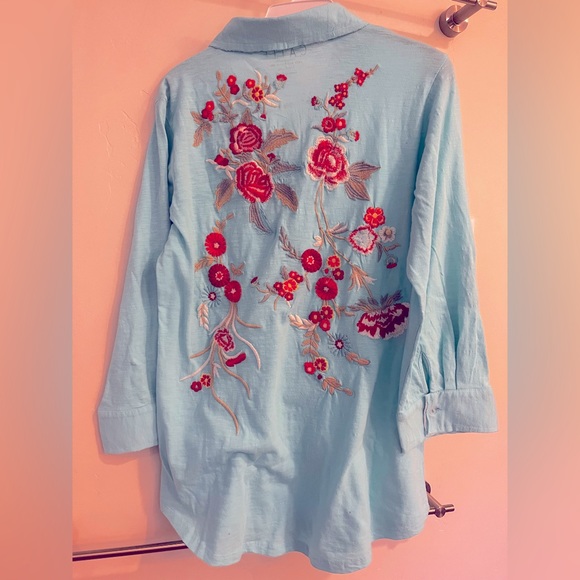 Johnny Was | Tops | Brand New Embroidered Button Down Cotton Shirt Size ...